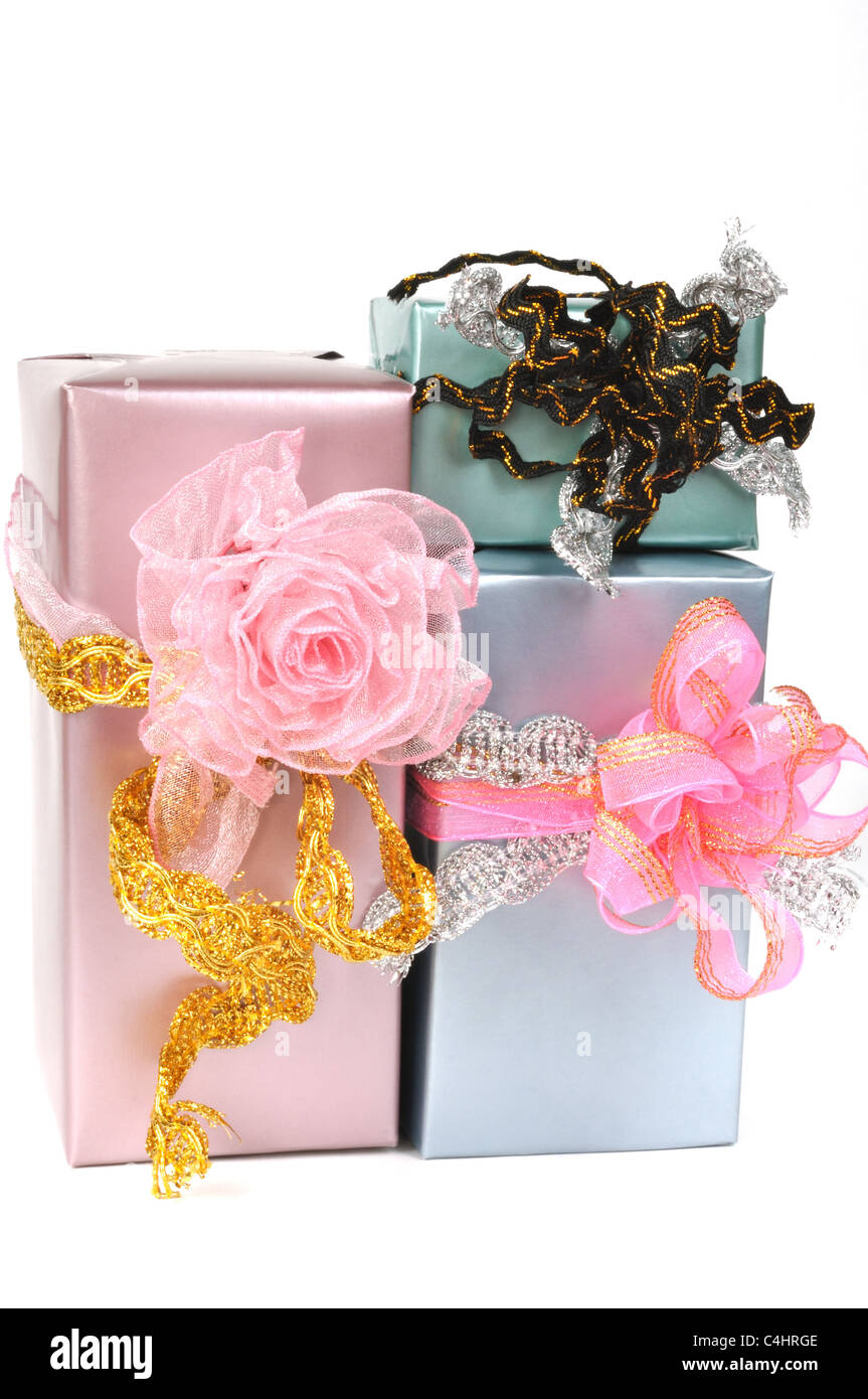 Beautiful Christmas gift boxes, isolated on white Stock Photo - Alamy
