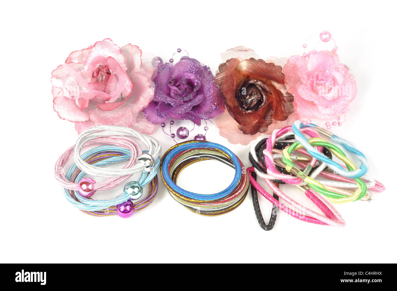 Set of colorful hair bands on a white background Stock Photo - Alamy