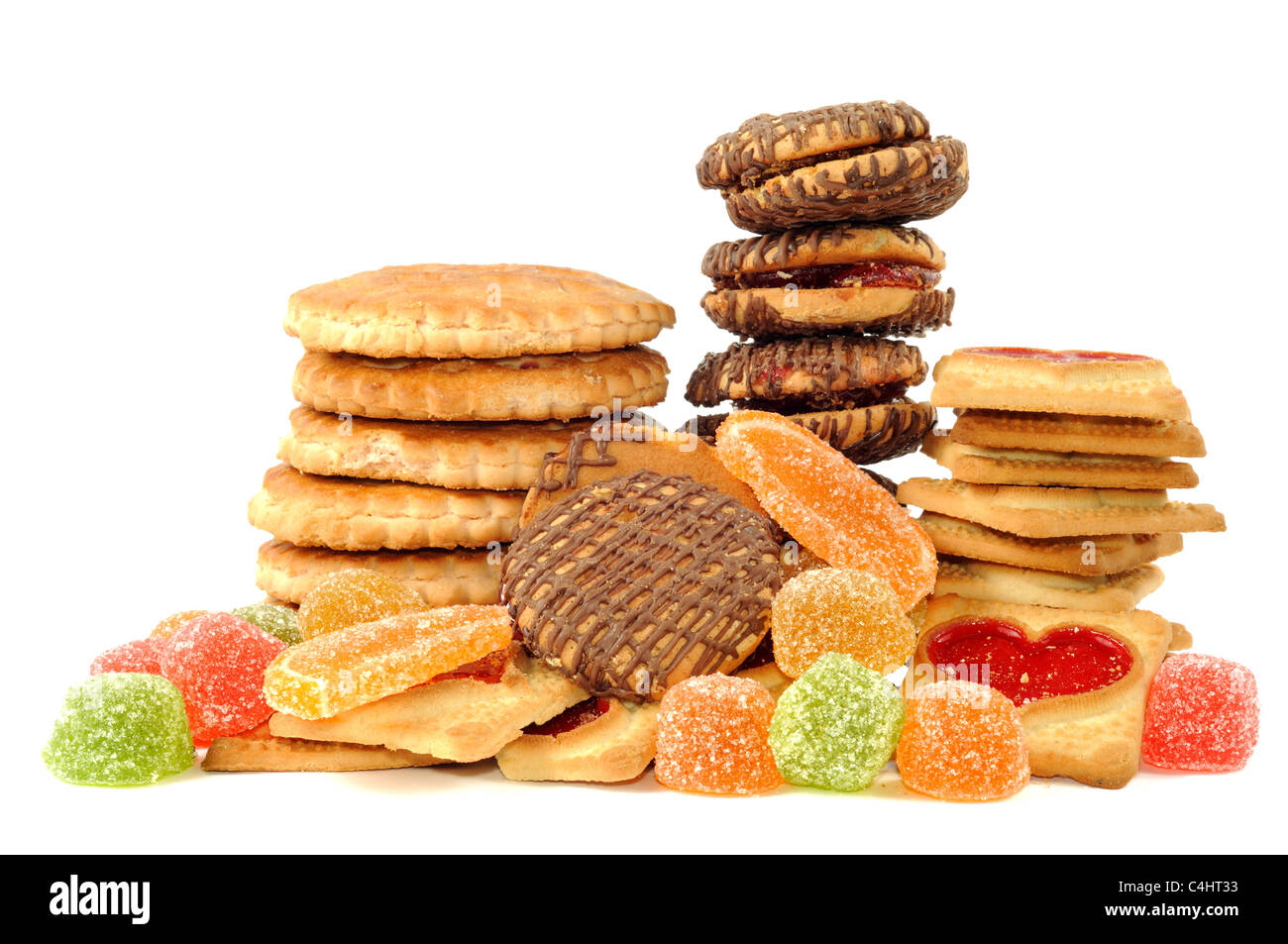 Cookies and jelly candy , on a white background Stock Photo - Alamy