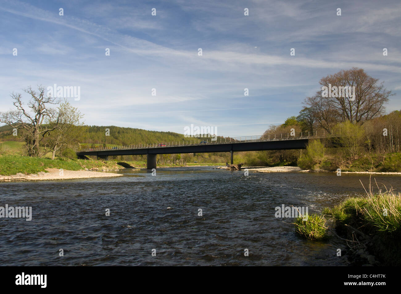 Looking towards the A7 road bridge across the Tweed at from the point ...