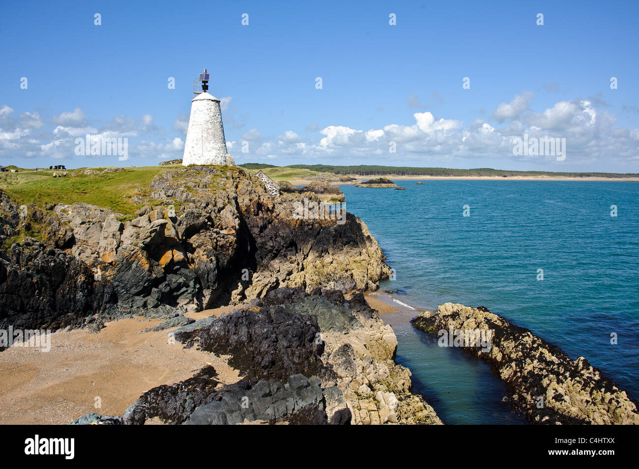 Lighthouse on LLanddwyn Island, Newborough, Wales Stock Photo - Alamy