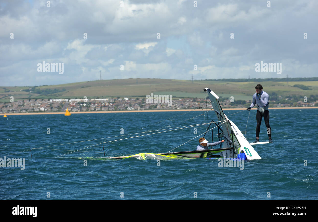 London 2012 Olympic Games Sailing Venue, a capsized 49er class yacht ...