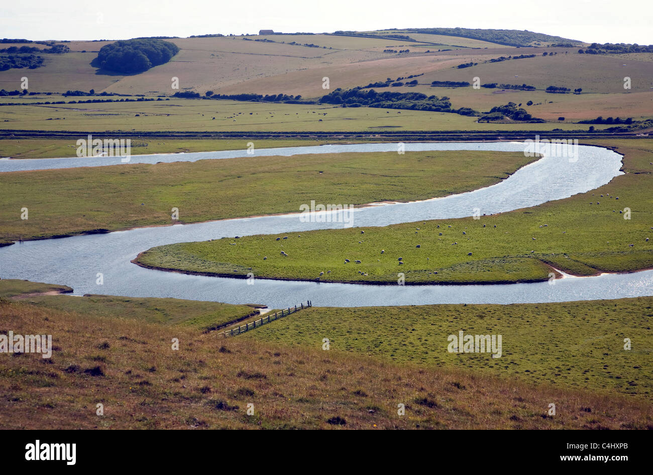 Large looping meanders on the River Cuckmere, East Sussex, England ...