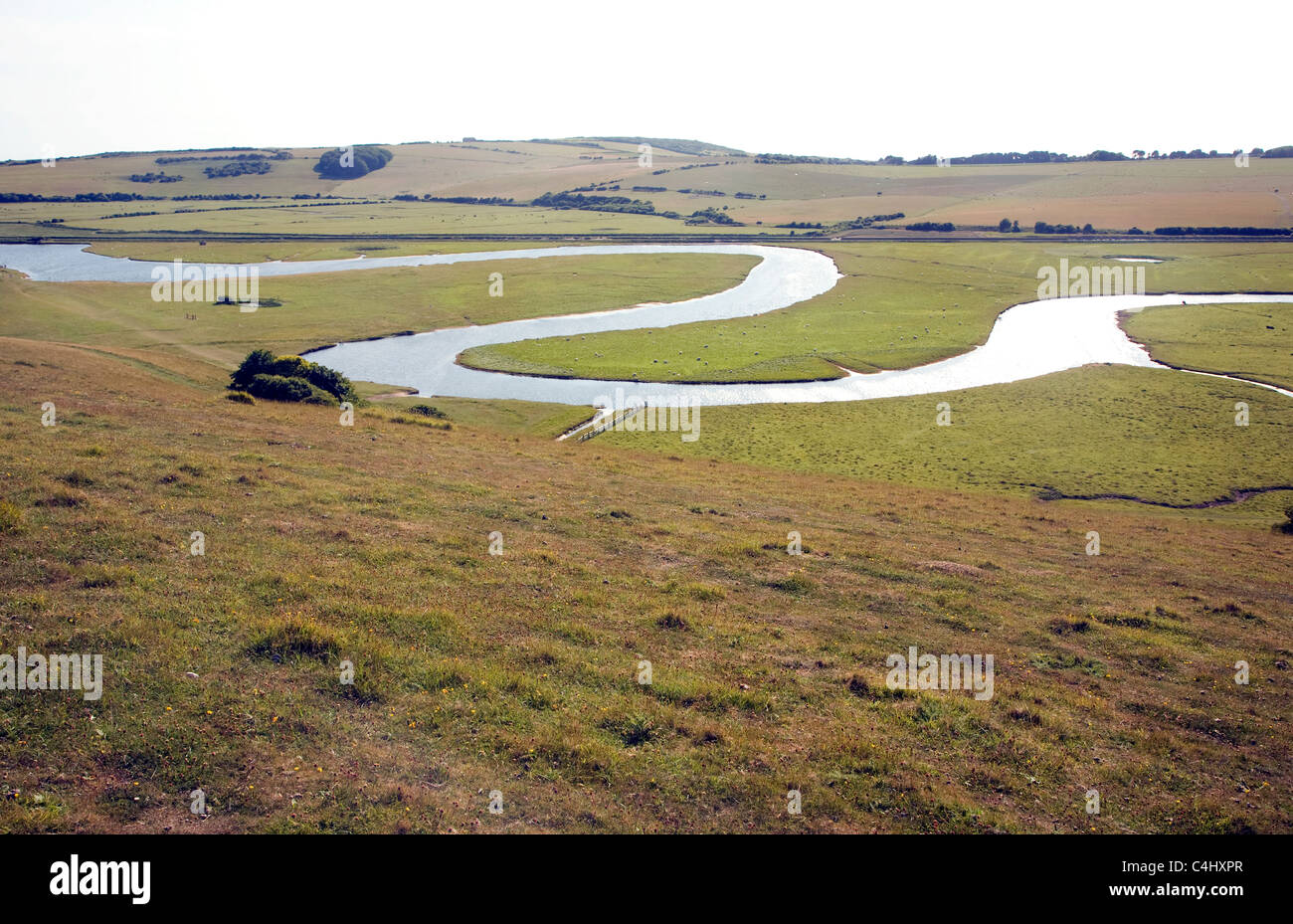 Large looping meanders on the River Cuckmere, East Sussex, England ...