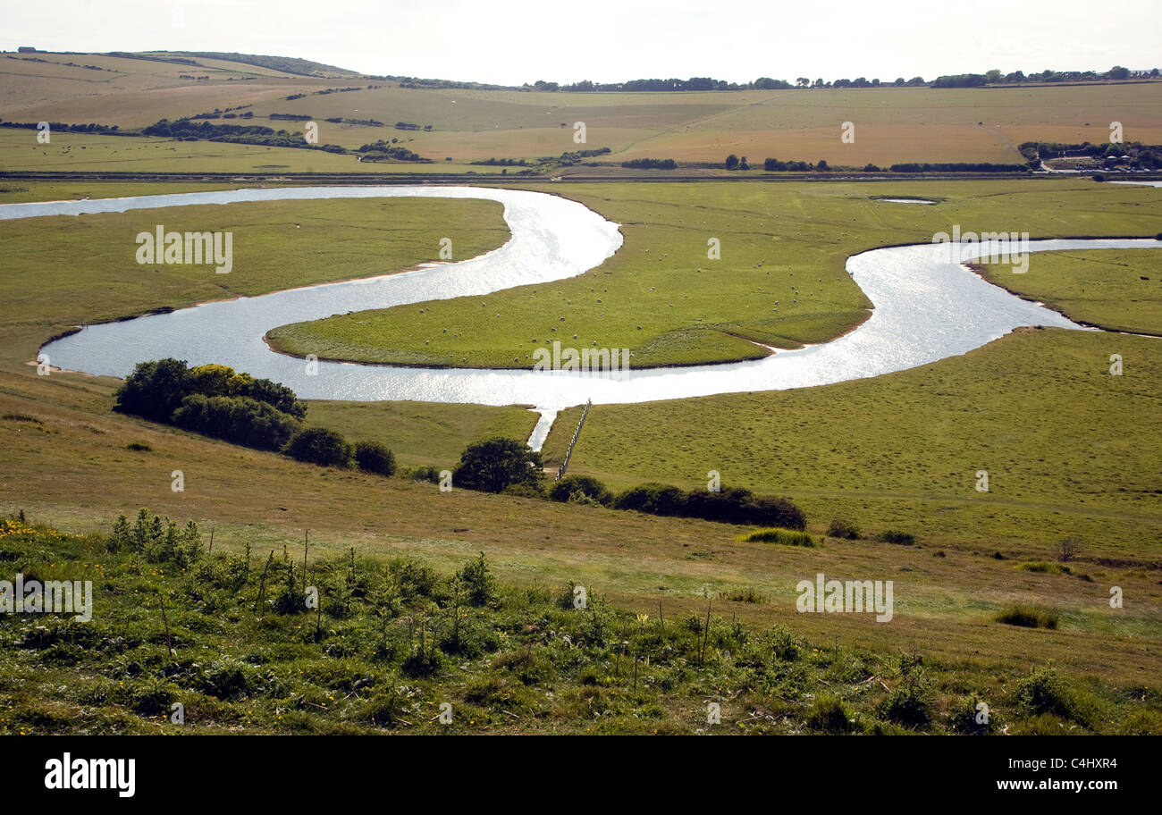 Large looping meanders on the River Cuckmere, East Sussex, England ...