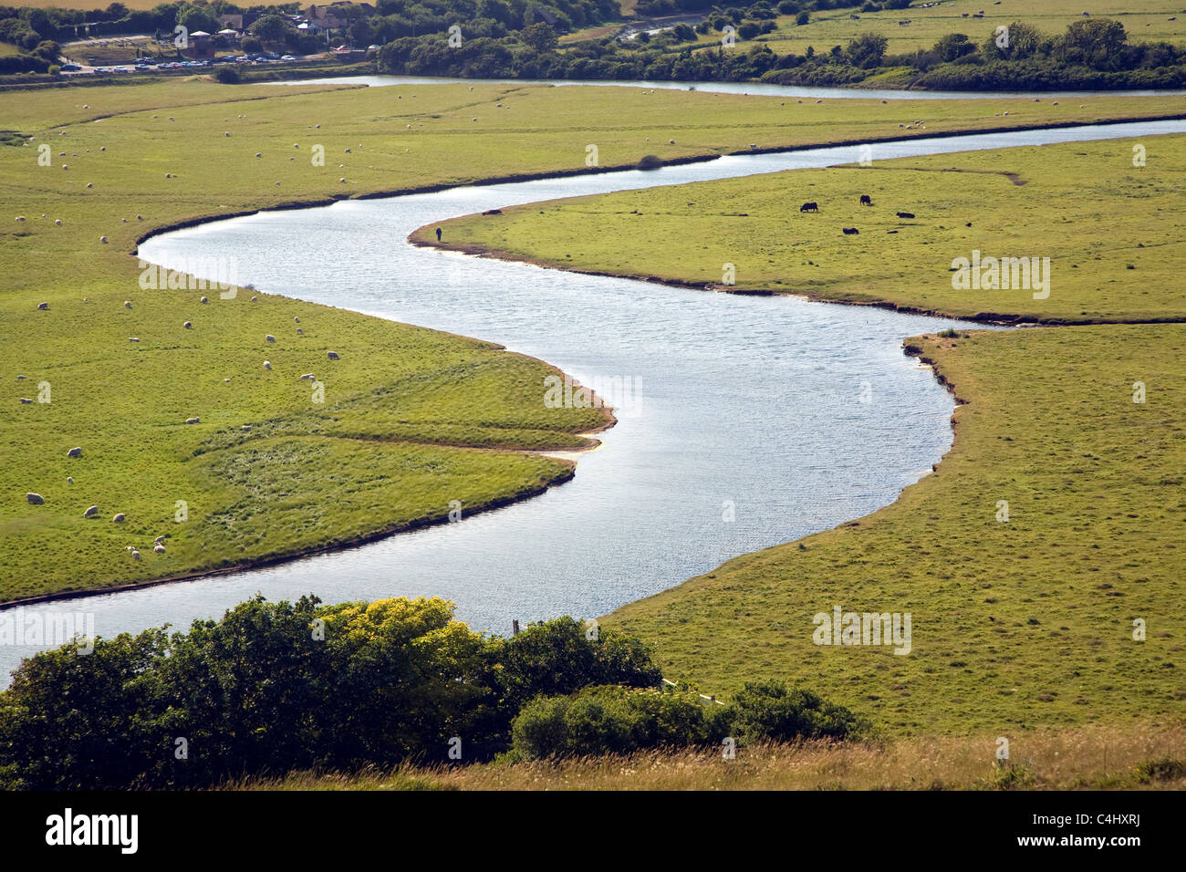 Large looping meanders on the River Cuckmere, East Sussex, England ...