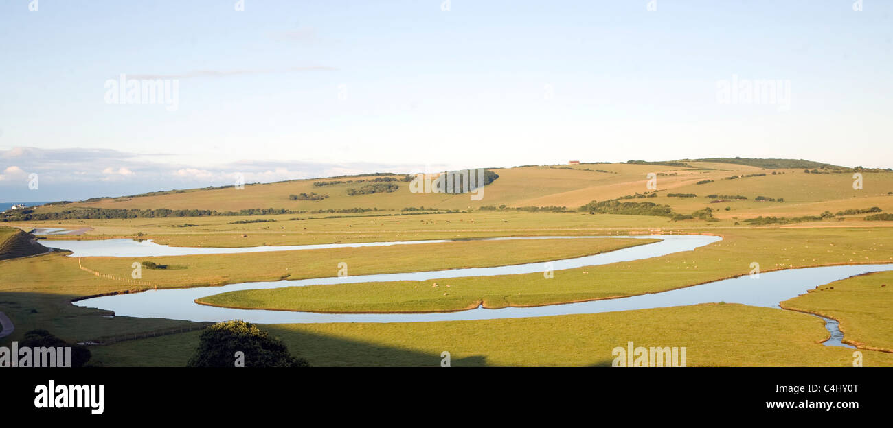 Large looping meanders on the River Cuckmere, East Sussex, England ...