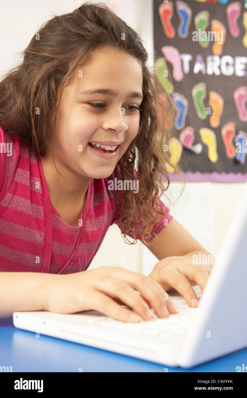 Schoolgirl In IT Class Using Computer With Teacher Stock Photo - Alamy