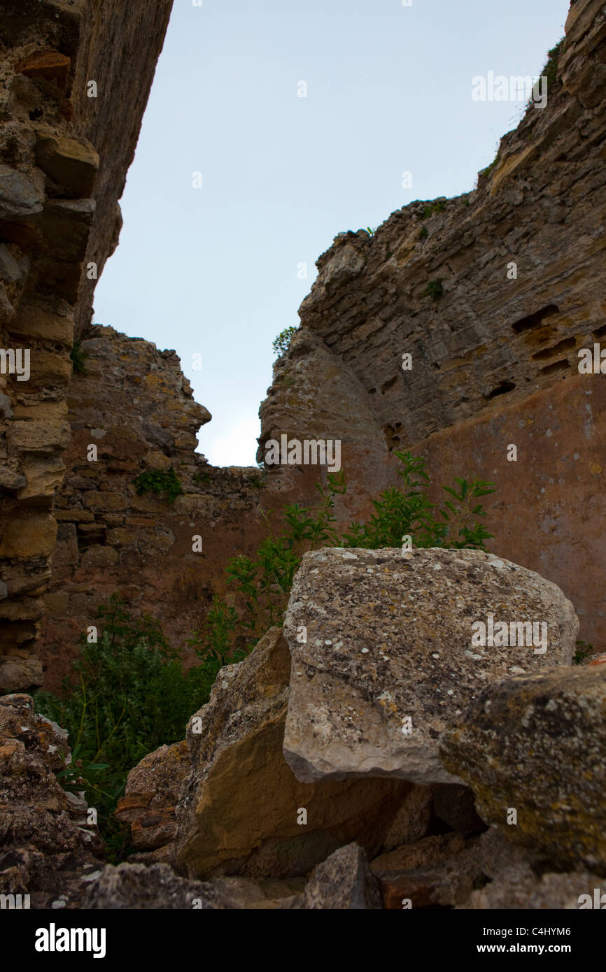 Ruined church in the ancient Hellenic city of Polyrinia, Crete Stock ...