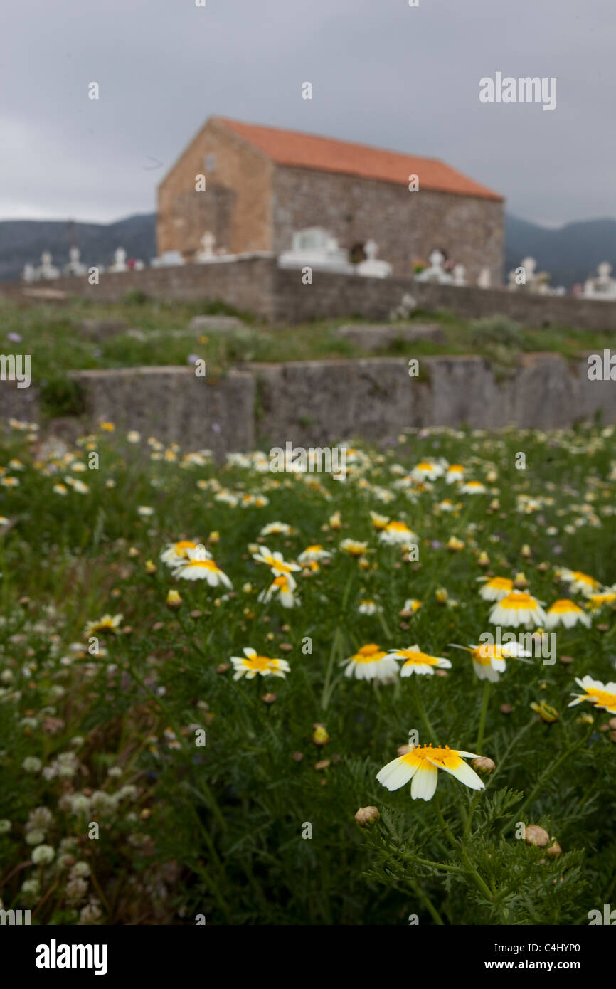Church and Graveyard at the ancient Hellenic city of Polyrinia, Crete ...