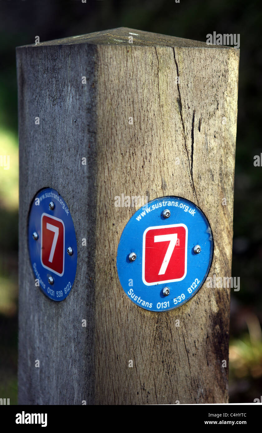 Waymarker for National Cycle Route 7 which is on the Glasgow to ...