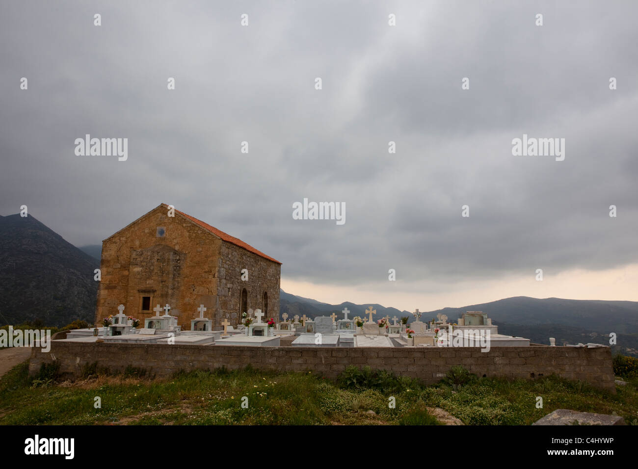 Church and Graveyard at the ancient Hellenic city of Polyrinia, Crete ...
