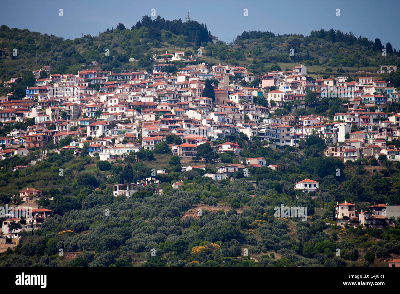 the small mountain village Glossa, Skopelos Island, Northern Sporades ...