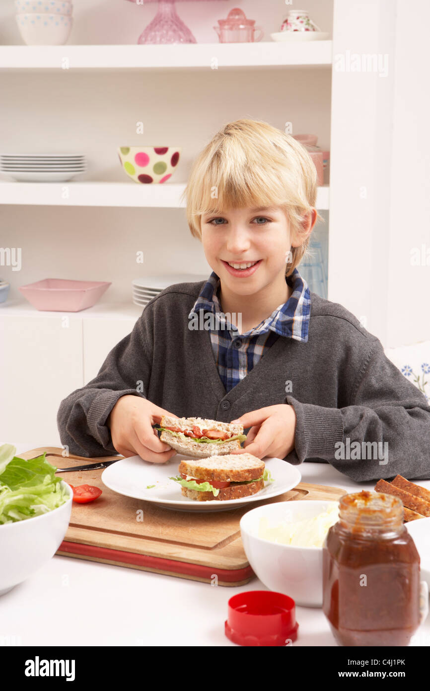 Boy Making Sandwich In Kitchen Stock Photo - Alamy