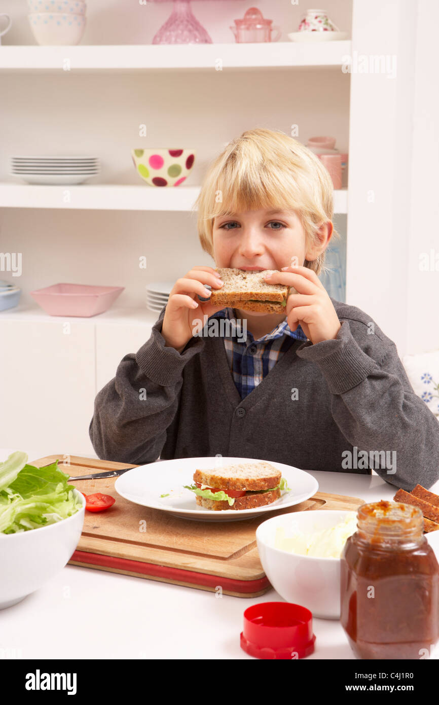 Boy Making Sandwich In Kitchen Stock Photo - Alamy