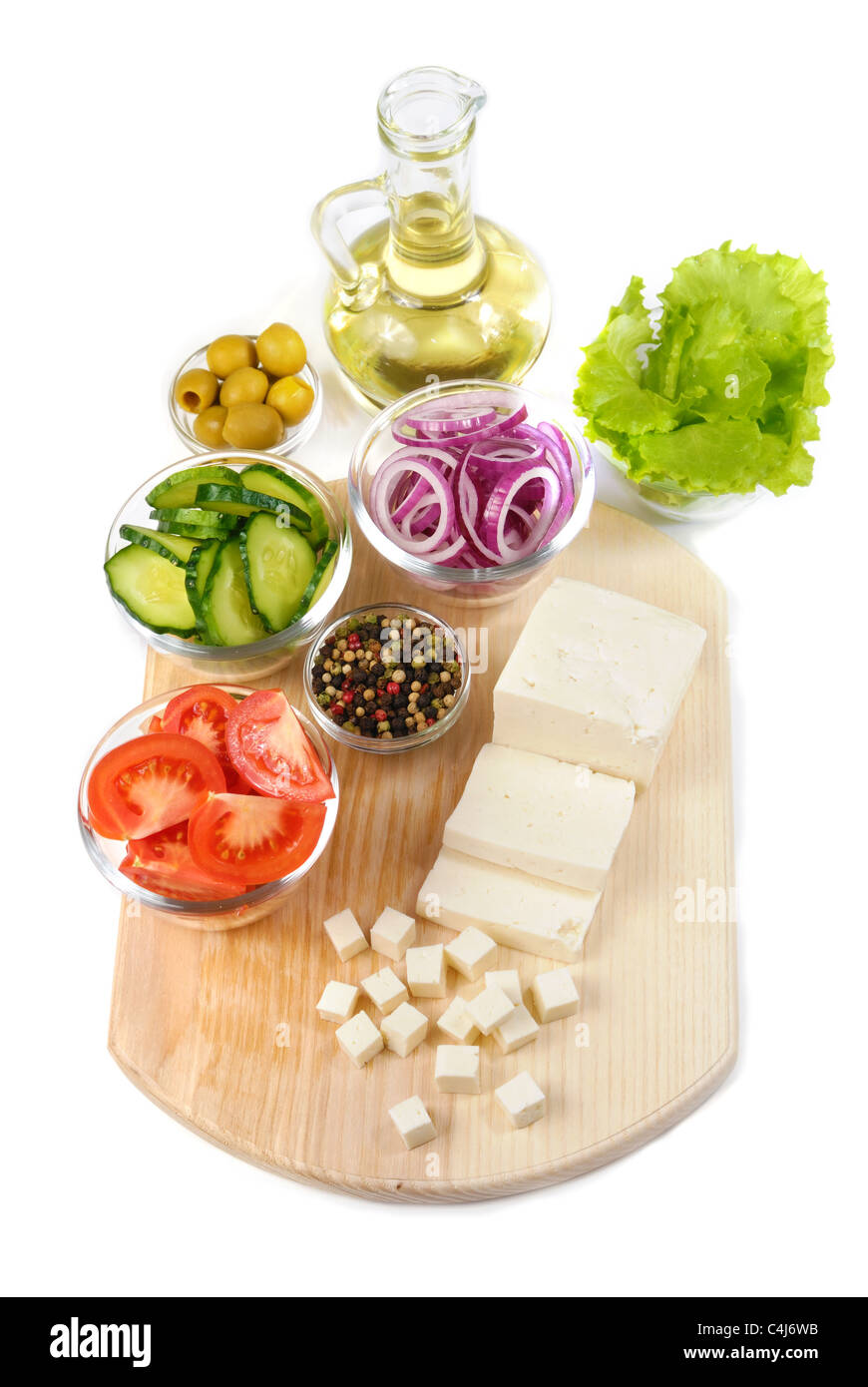 Fresh vegetables on the chopping board over white background Stock ...