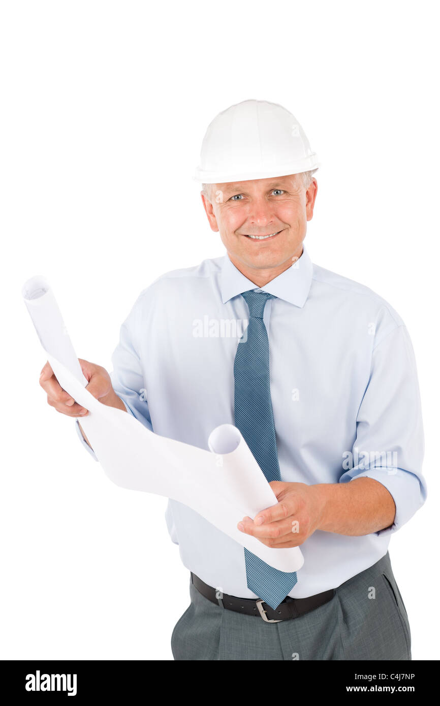 Professional senior architect male with protective helmet and ...