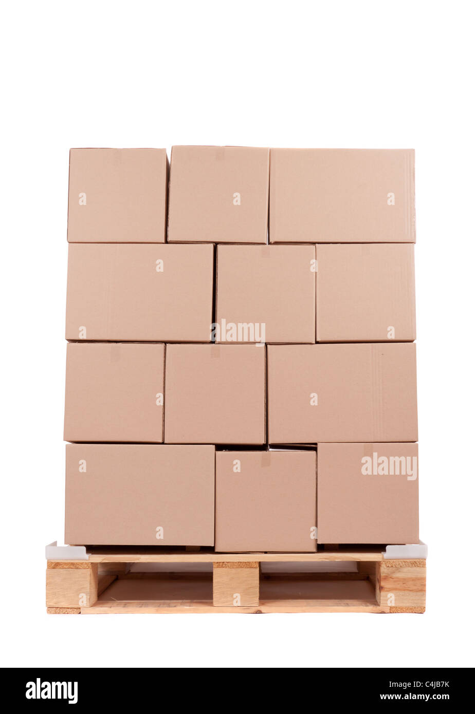 cardboard boxes on wooden palette, photo on white Stock Photo - Alamy