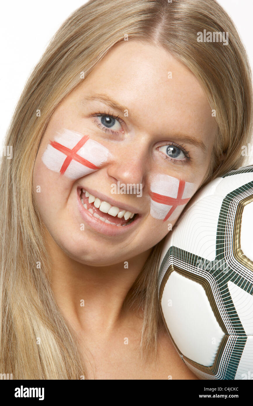 Young Female Football Fan With St Georges Flag Painted On Face Stock ...