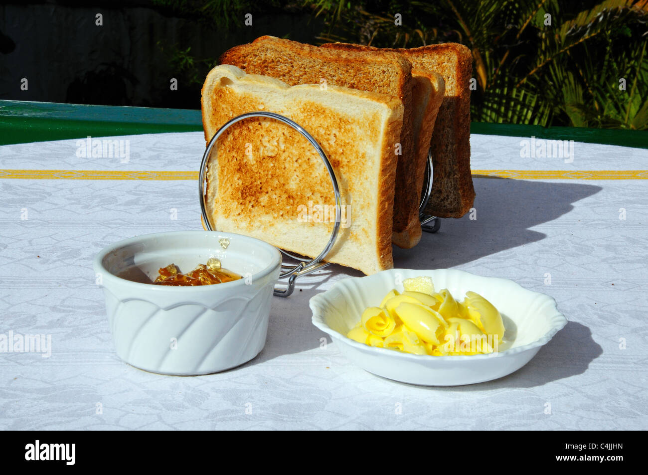 Toast with butter and marmalade, Costa del Sol, Andalucia, Spain ...
