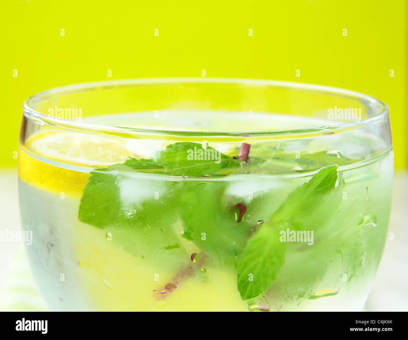 fresh lemon lemonade with mint leaves and ice Stock Photo - Alamy
