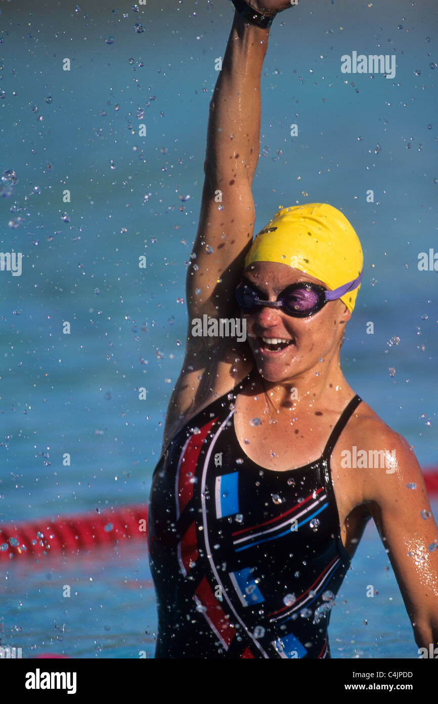 Swimmer celebrating win sports hi-res stock photography and images - Alamy
