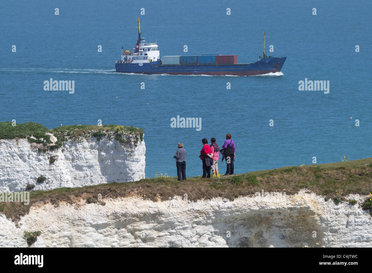 Chalk cliffs near Old Harry Rocks on the Dorset coast. Isle of Purbeck ...