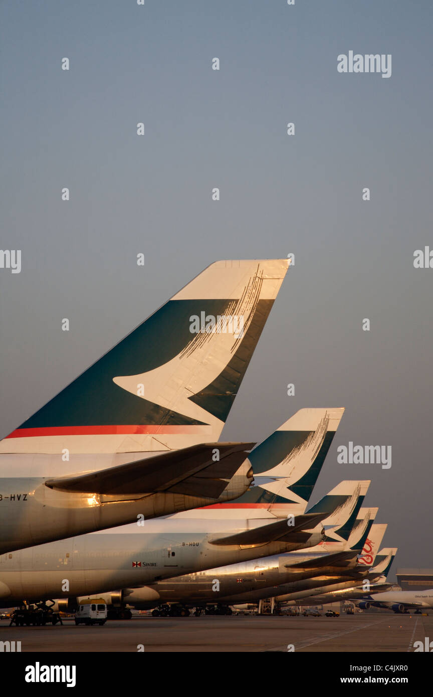 Cathay Pacific china airlines tailfins tails plane Stock Photo - Alamy