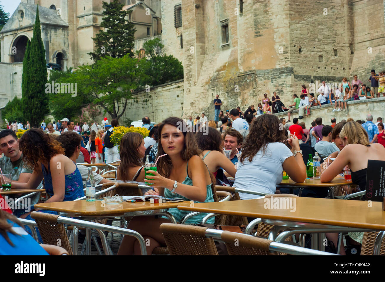 Avignon, France, Large Crowd People, at Tables, Annual Street Festival ...