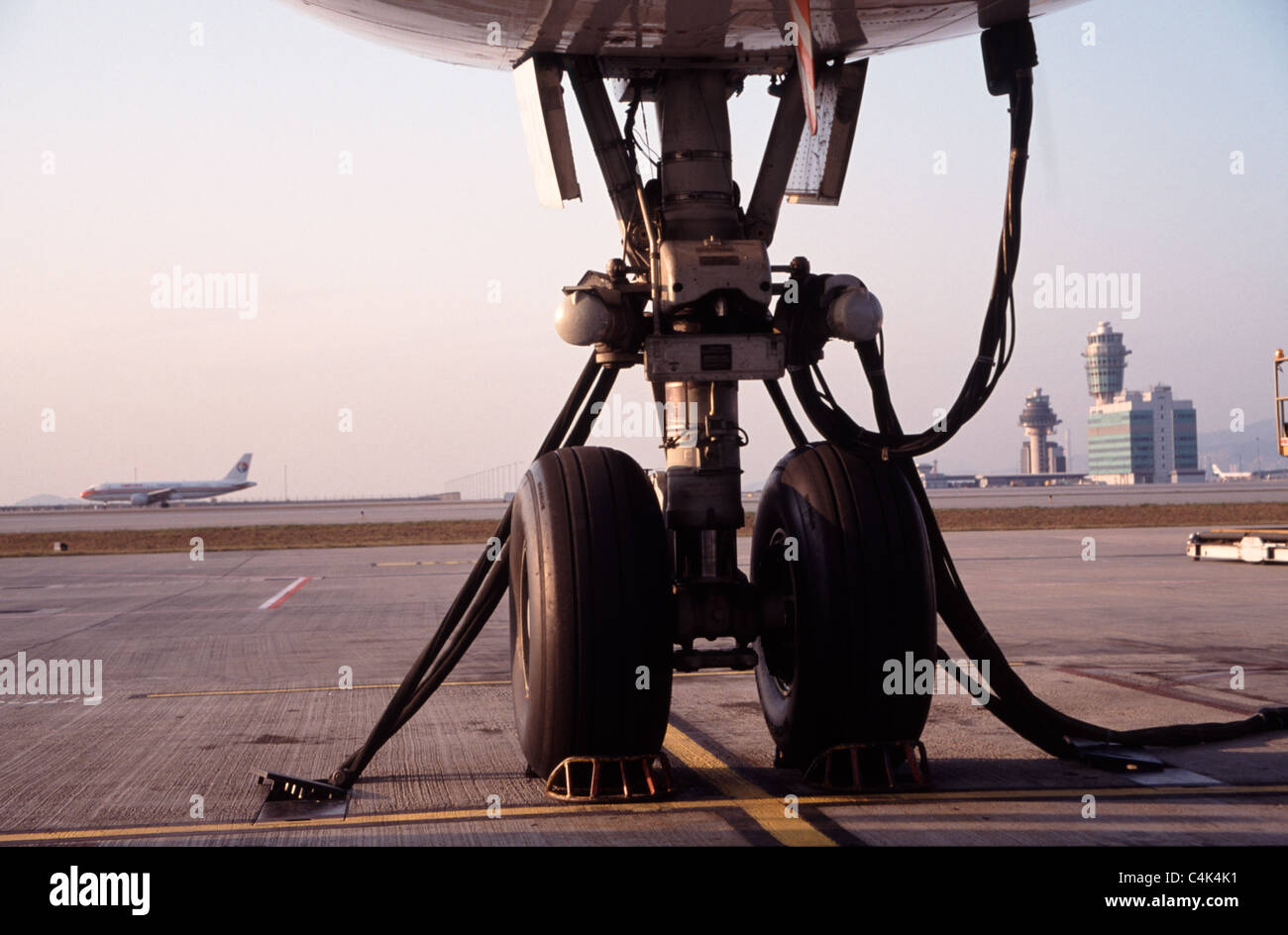 Aircraft plane undercarriage wheels chek lap kok Stock Photo - Alamy