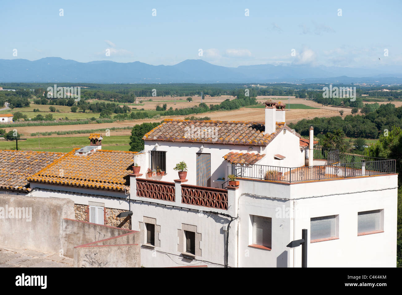 Typical Spanish house in landscape with mountains in Northern of Spain ...