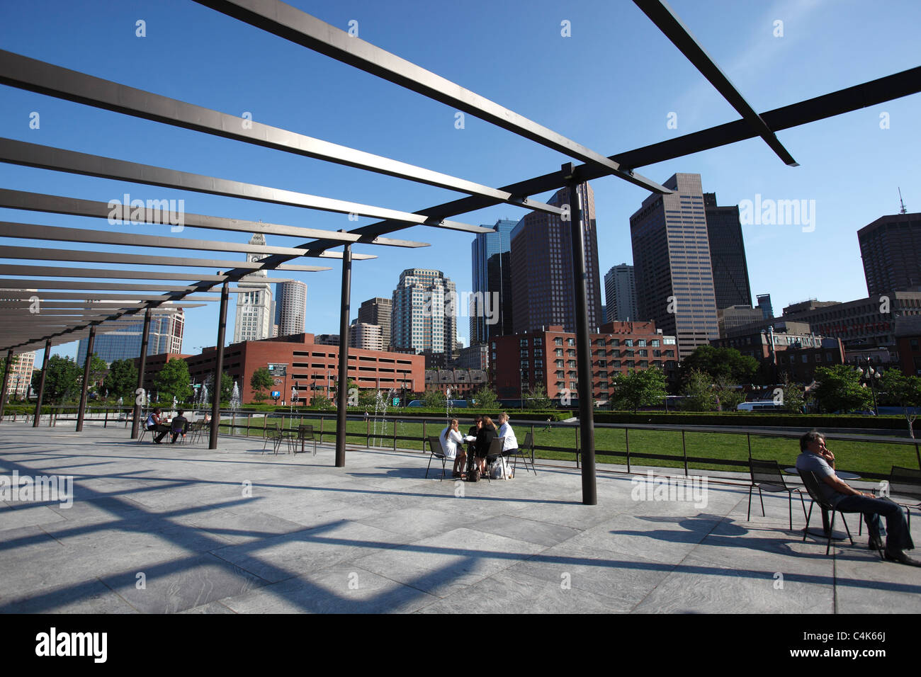 Open plaza on the Rose Kennedy Greenway, Boston, Massachusetts Stock ...
