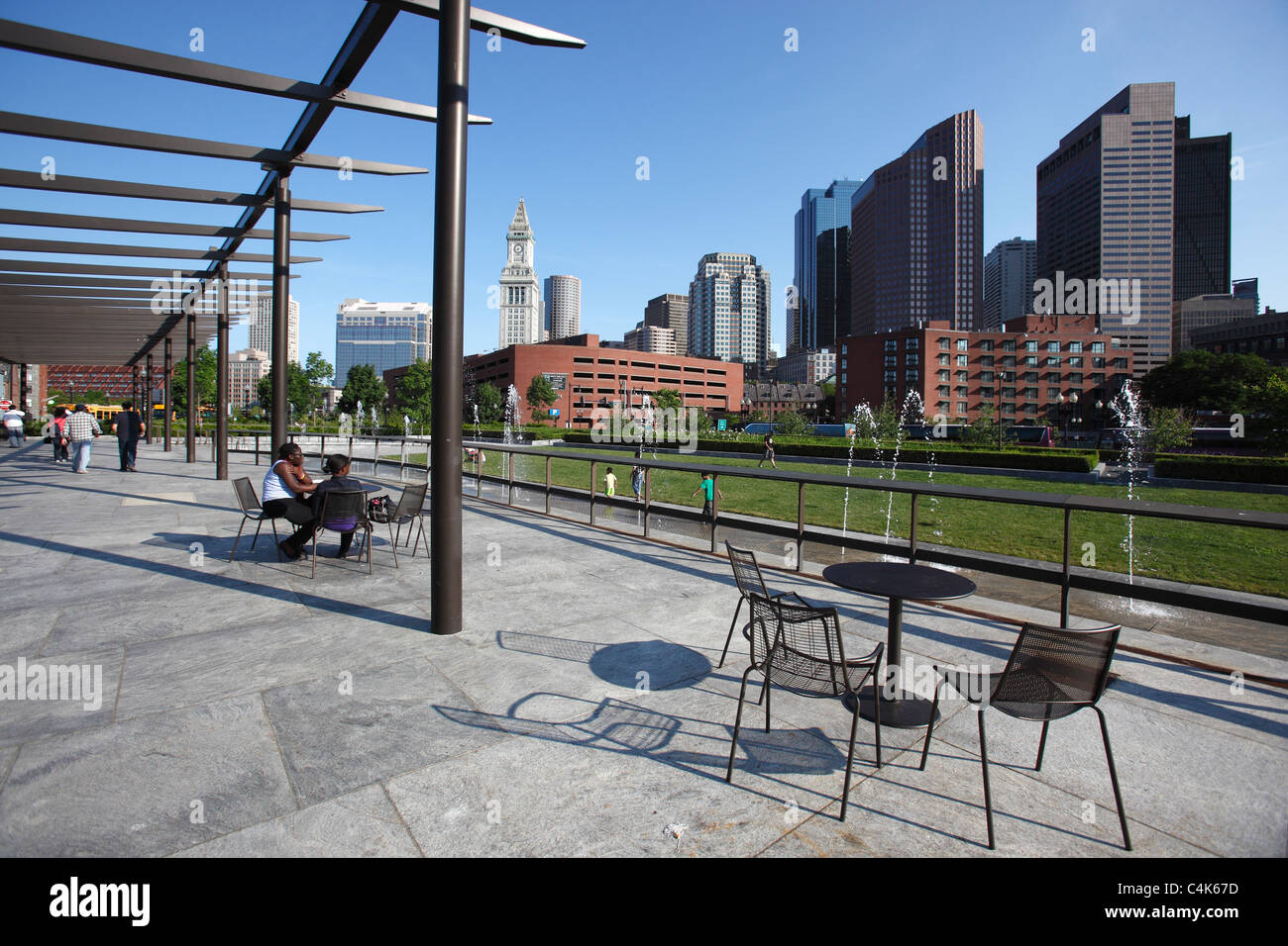 Open plaza on the Rose Kennedy Greenway, Boston, Massachusetts Stock ...
