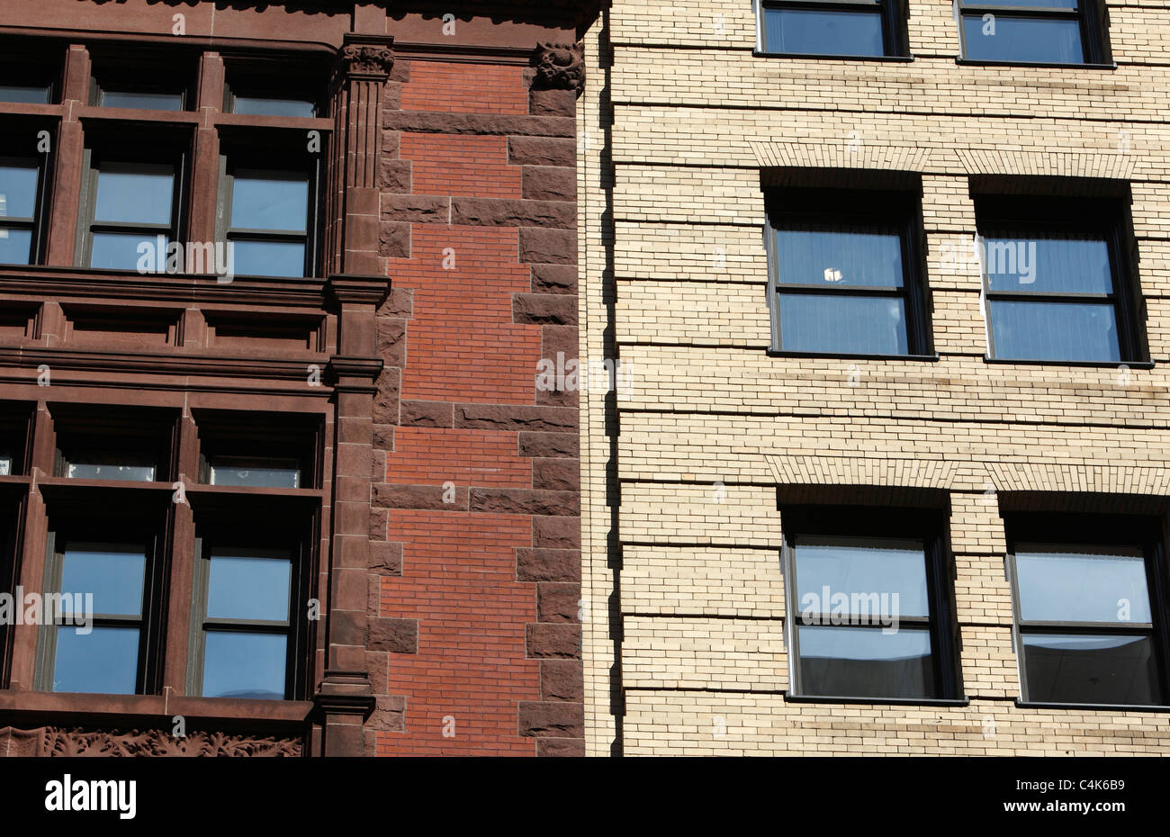 two types of brick buildings side by side in Boston Stock Photo - Alamy