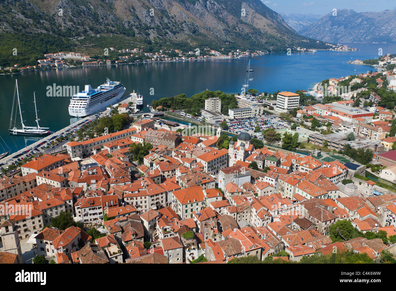 Historic town of Kotor in UNESCO World Heritage Site bay of Kotor with ...