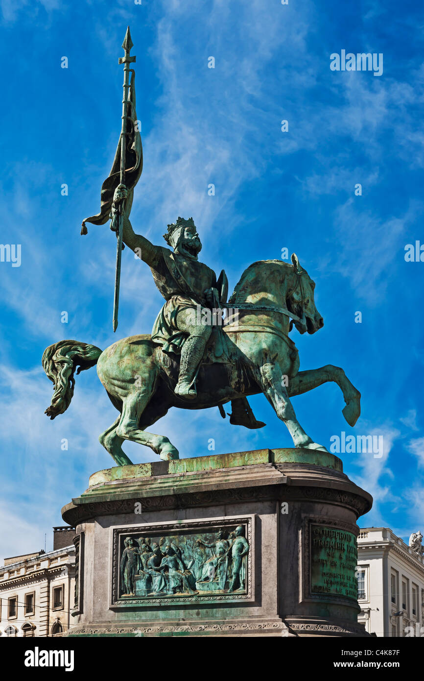 Statue of Godfrey of Bouillon, lived from 1060 to 1100, in front of the ...