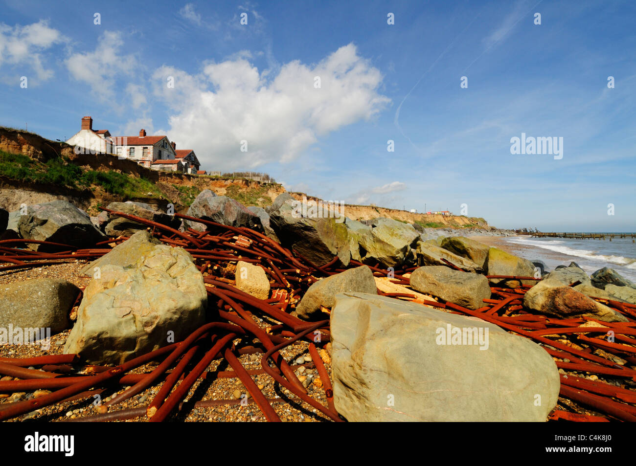 Remains of Sea Defences and eroded Cliff at Happisburgh, Norfolk ...