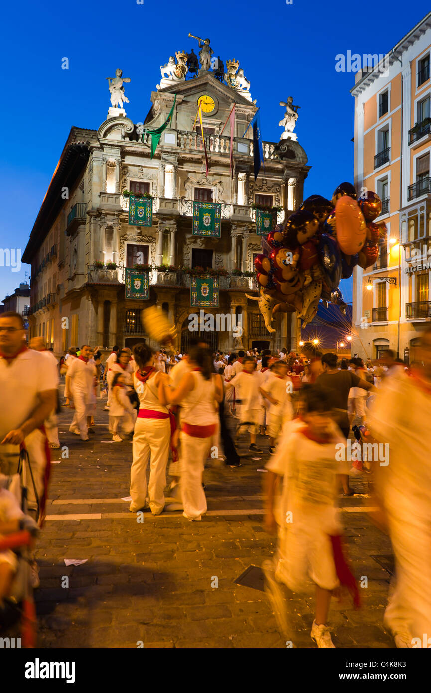 People in Town Hall Square, San Fermín street-partying, Pamplona ...