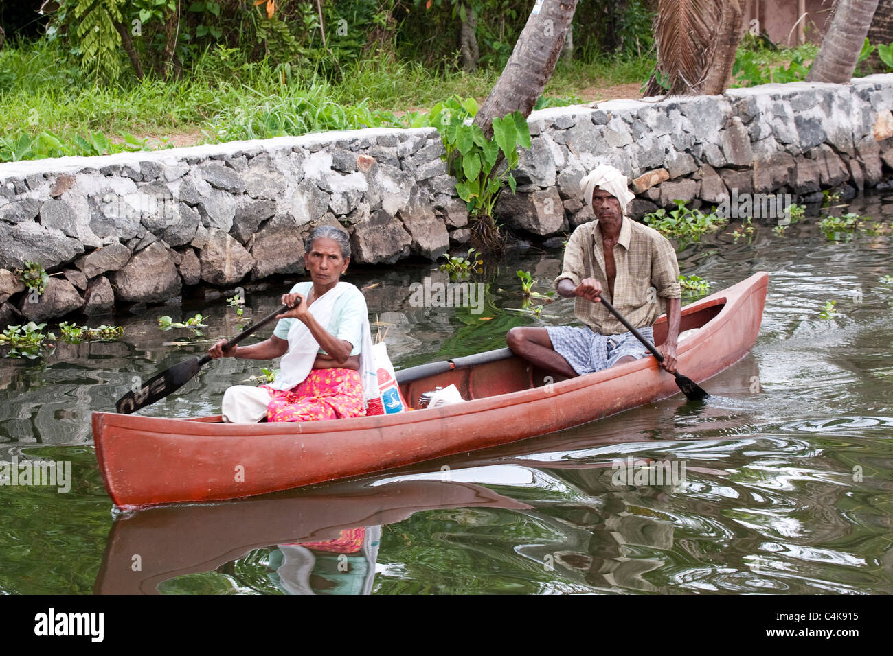 Canoeing backwaters of Alleppey (Alappuzha), Kerala, India Stock Photo ...