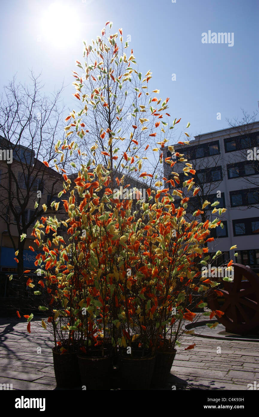 Swedish Easter tree decoration, feathers on a branch, Karnan castle ...