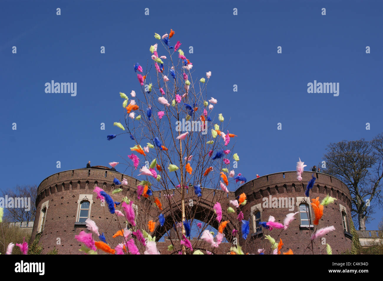 Swedish Easter tree decoration, feathers on a branch, Karnan castle ...