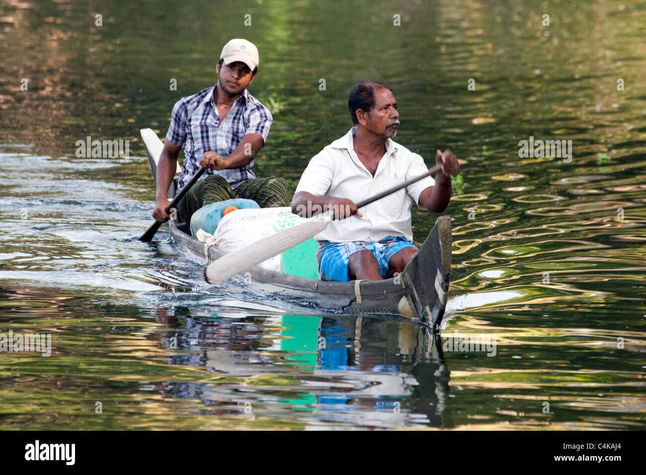 Canoeing in the backwaters of Alleppey (Alappuzha), Kerala, India Stock ...