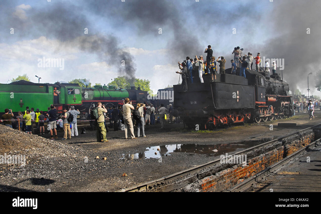 May day parade in Wolsztyn Poland lots of steam locos and spectators in ...