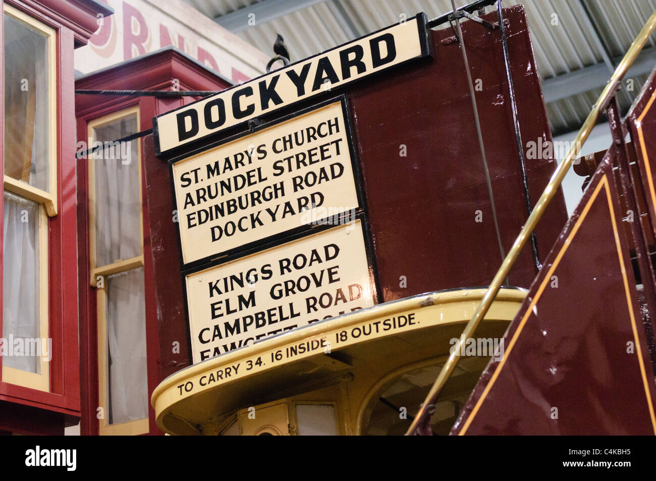 Signs on an old fashioned tram destination Dockyard Stock Photo - Alamy