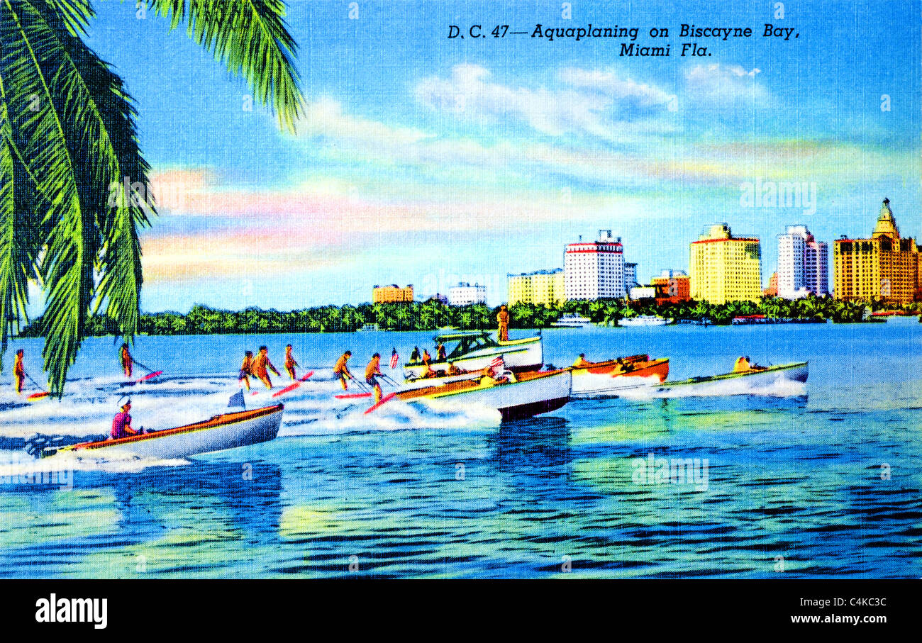Miami postcard 1940s boat hi-res stock photography and images - Alamy