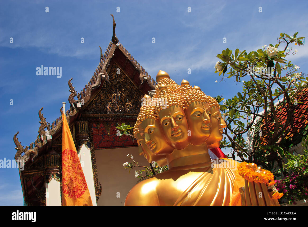 A big multi faced Buddha sitting outside the Temple, Wat Yannawa ...