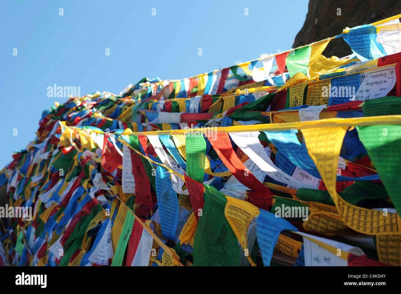 Landscape of colorful prayer flags in Tibet Stock Photo - Alamy