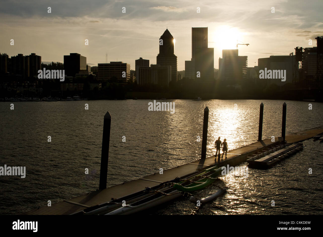 Strolling into Sunset on Willamette River Boat Ramp Portland Oregon ...