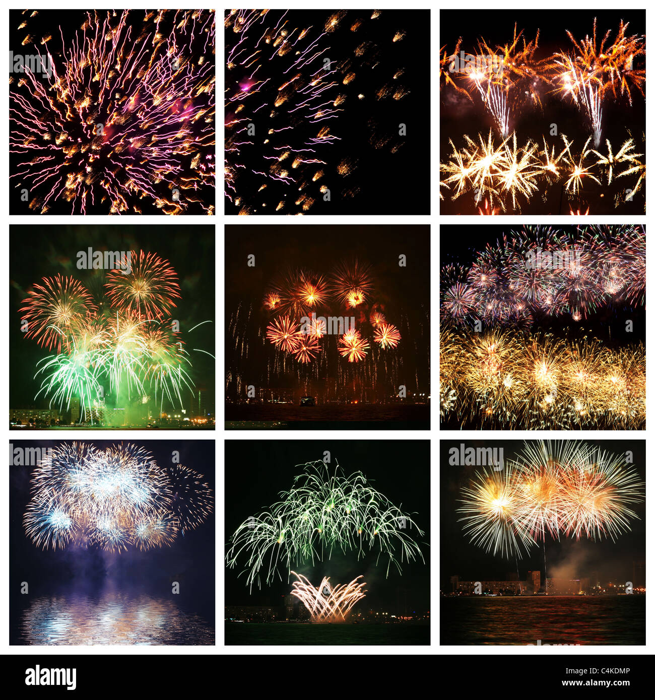 A collage of exploding fireworks Stock Photo - Alamy