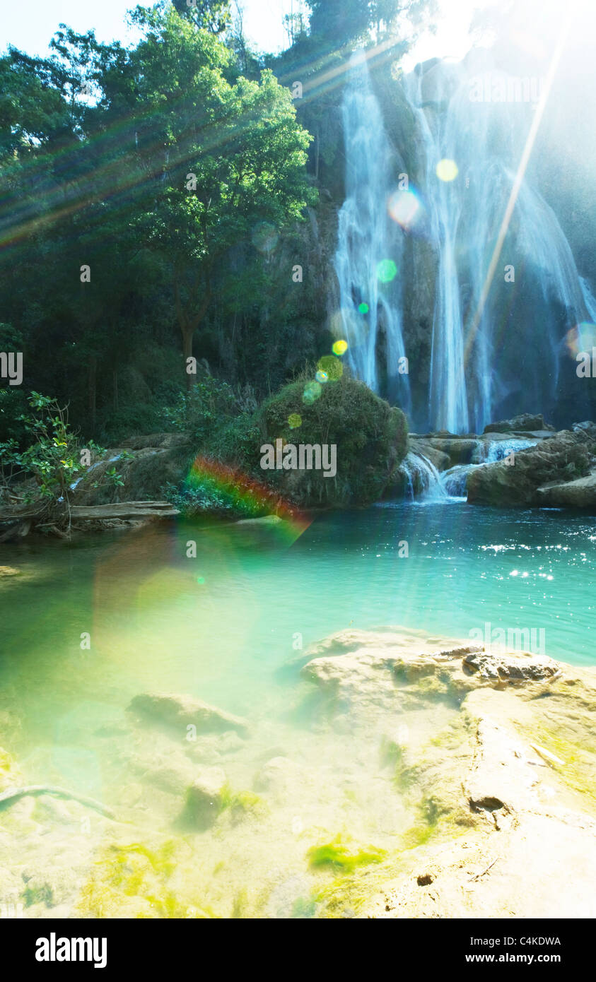 Anisakan waterfall deep in the jungle in Northern Burma Stock Photo - Alamy
